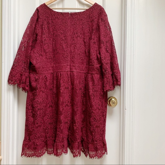 Modcloth | Dresses | Modcloth Bell Sleeve Lace Dress In Burgundy | Poshmark